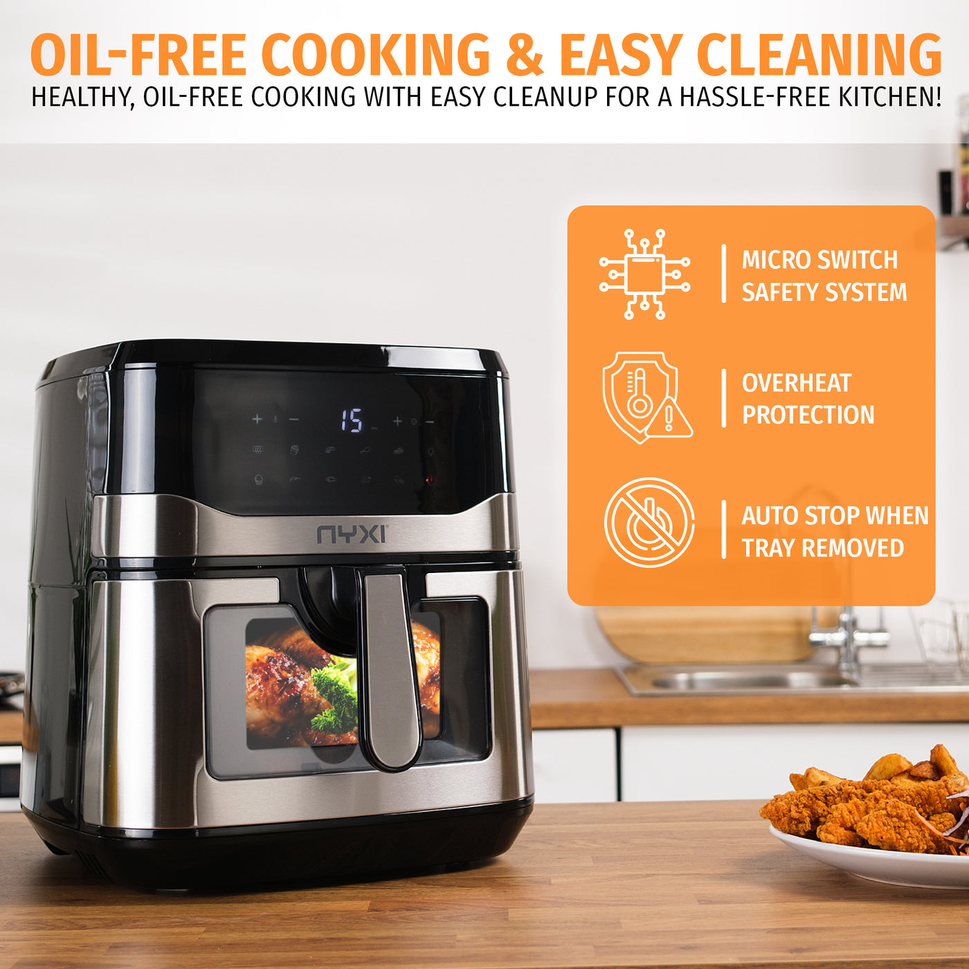 Air Fryer 9.2L with Digital Display 9 Preset Cooking Modes Single Bask ...