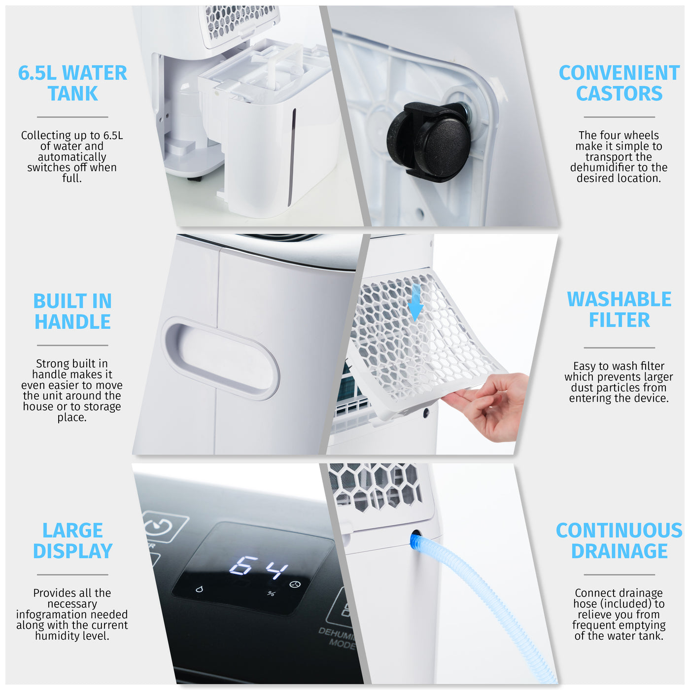 20L Per Day Dehumidifier with Digital Humidity Sensor, XL 6.5L Water T ...