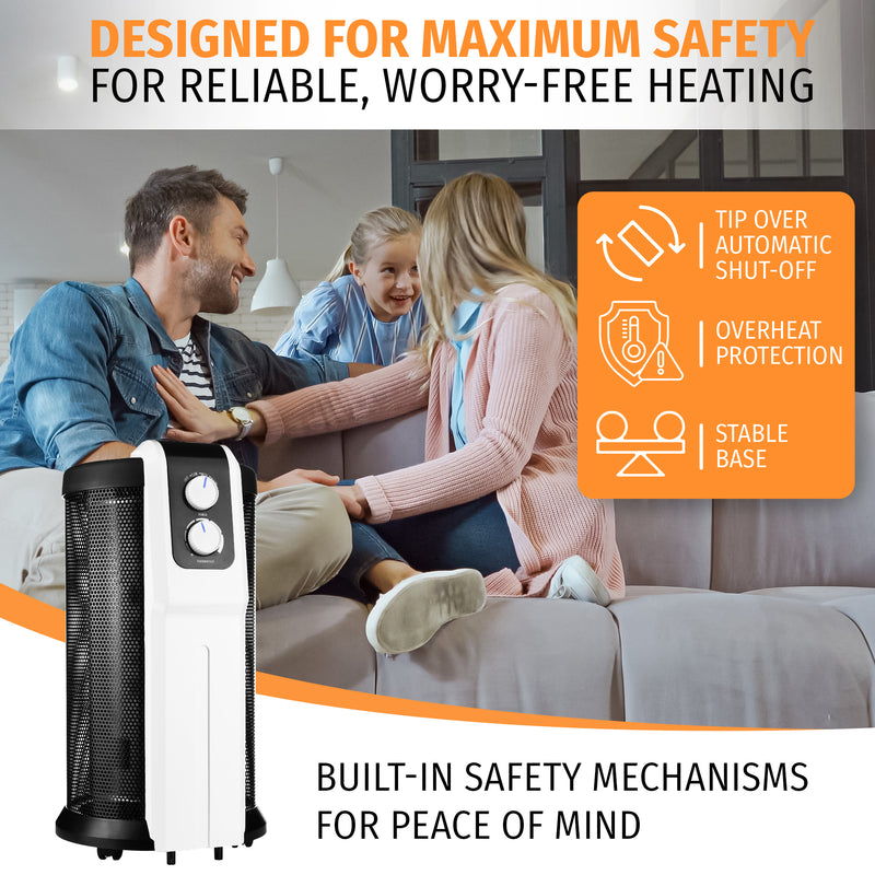 Cylindrical Mica Electric Heater 2200W 360° Surround Heating 3 Heat Se ...